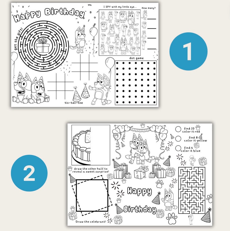 Bluey Activity 4 PACK, Bluey Printable Activity Mats, Bluey Birthday ...