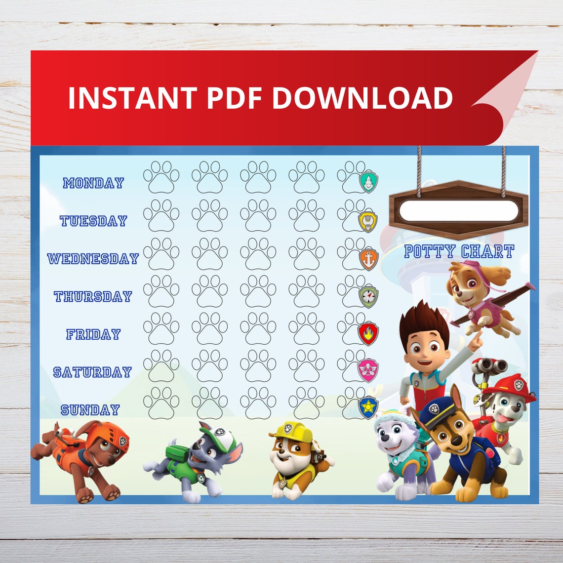 Dog Patrol Potty Chart, Pup Patrol Potty Training Chart - Etsy