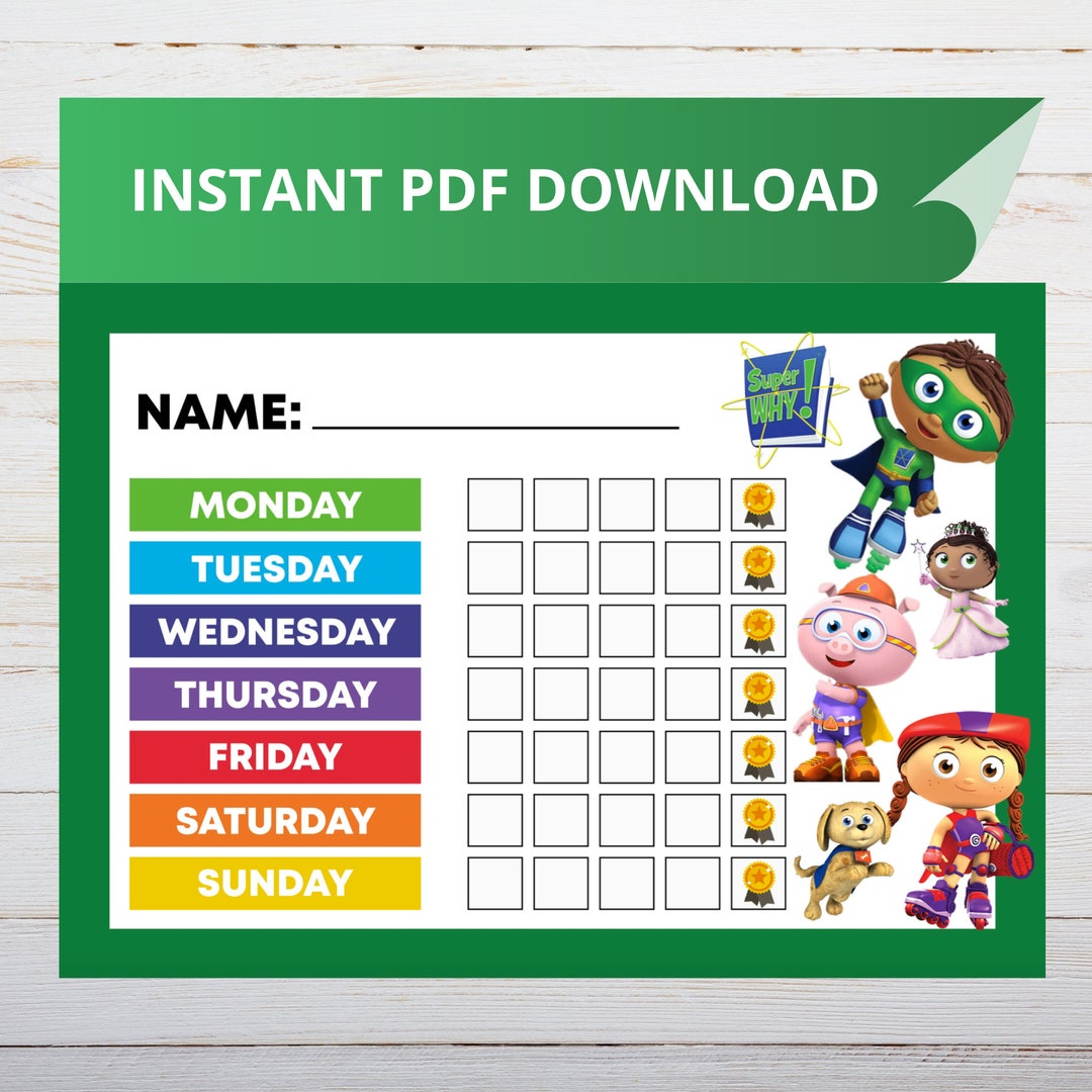 Super Why Potty Training Chart, Super Why Reward Chart - Etsy