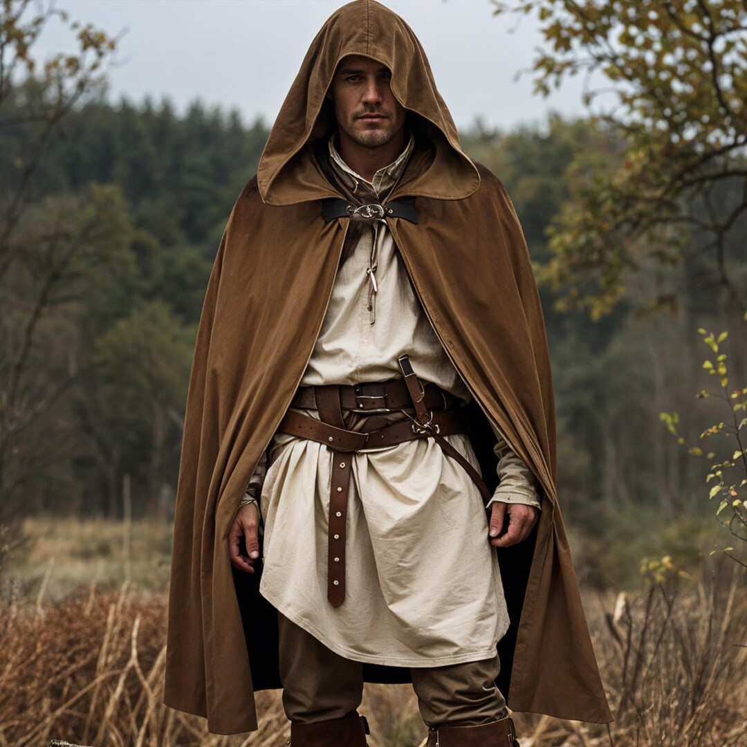 Classic Hobbit Hooded Cloak Adult, Renaissance Medieval Cloak With Hood ...