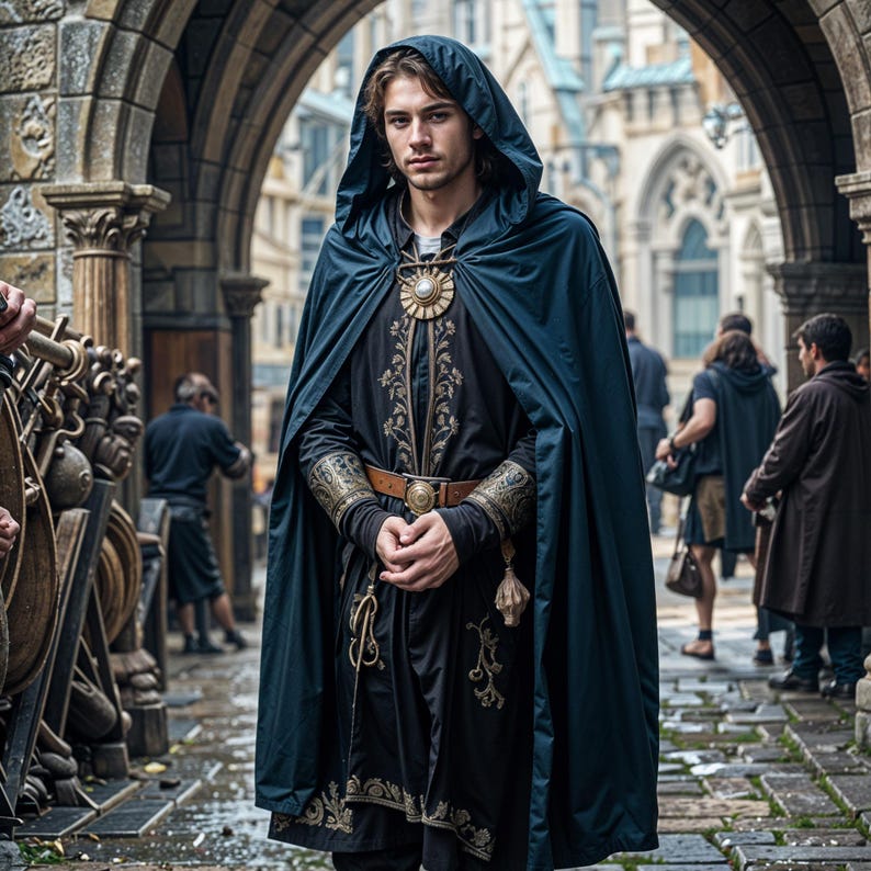 Classic Hobbit Hooded Cloak Adult, Renaissance Medieval Cloak With Hood ...