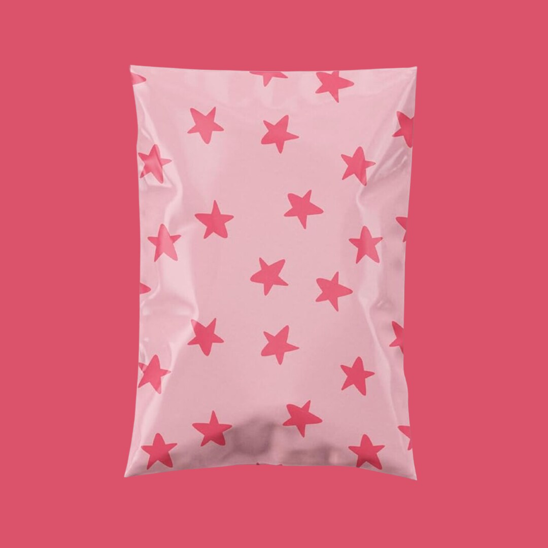 Bright Pink Stars Pastel Pink Poly Mailer Shipping Pouch Self Adhesive ...