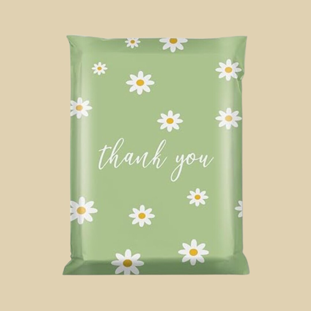 Thank You Daisy Sage Green Poly Mailer Shipping Pouch Self Adhesive ...