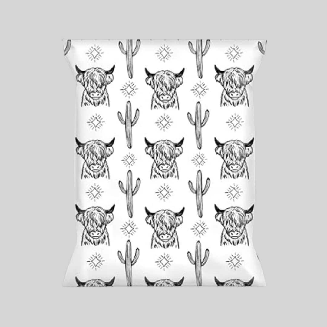 Highland Cow Cactus Boho Black and White Poly Mailer Shipping Pouch ...