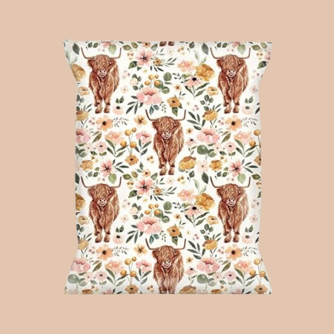 Highland Cow Floral Boho Poly Mailer Shipping Pouch Self Adhesive 10 ...