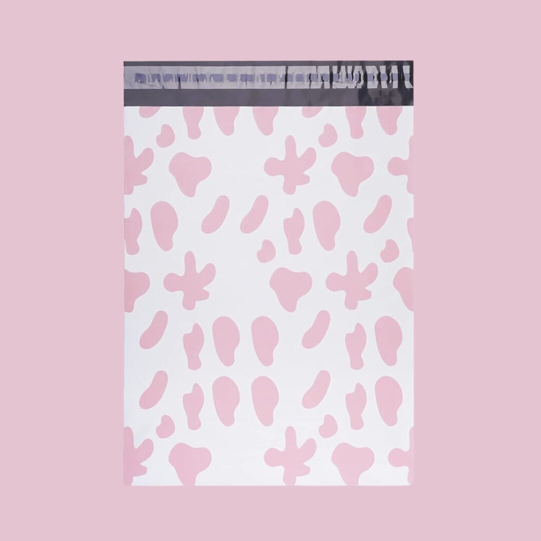 Cow Print Pastel Pink and White Poly Mailer Shipping Pouch Self ...
