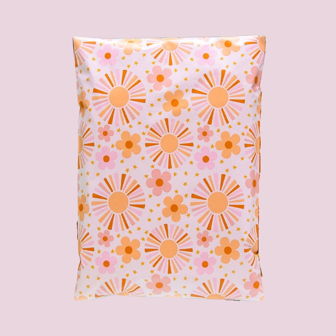 Sunshine and Flowers Retro Pink and Orange Poly Mailer Shipping Pouch ...