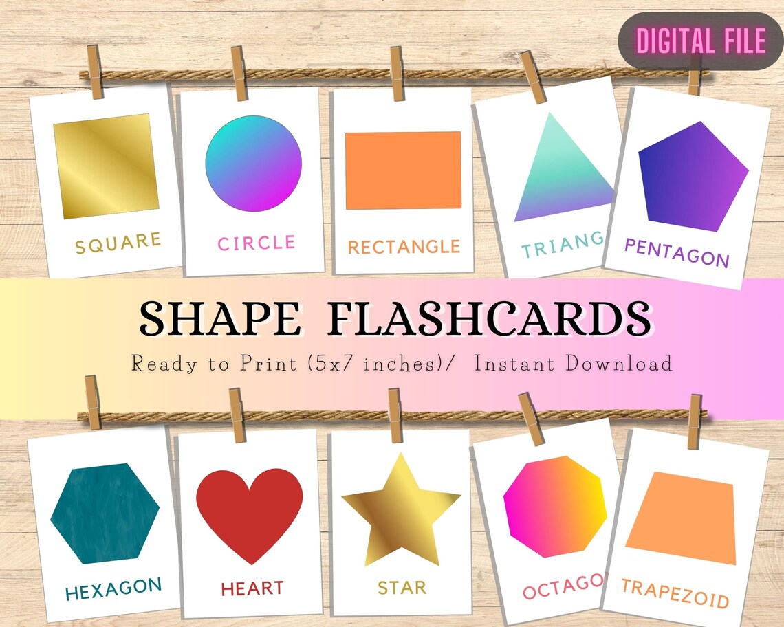 18 Colorful Shapes Flashcards, Printable Flashcards, Preschool Cards ...