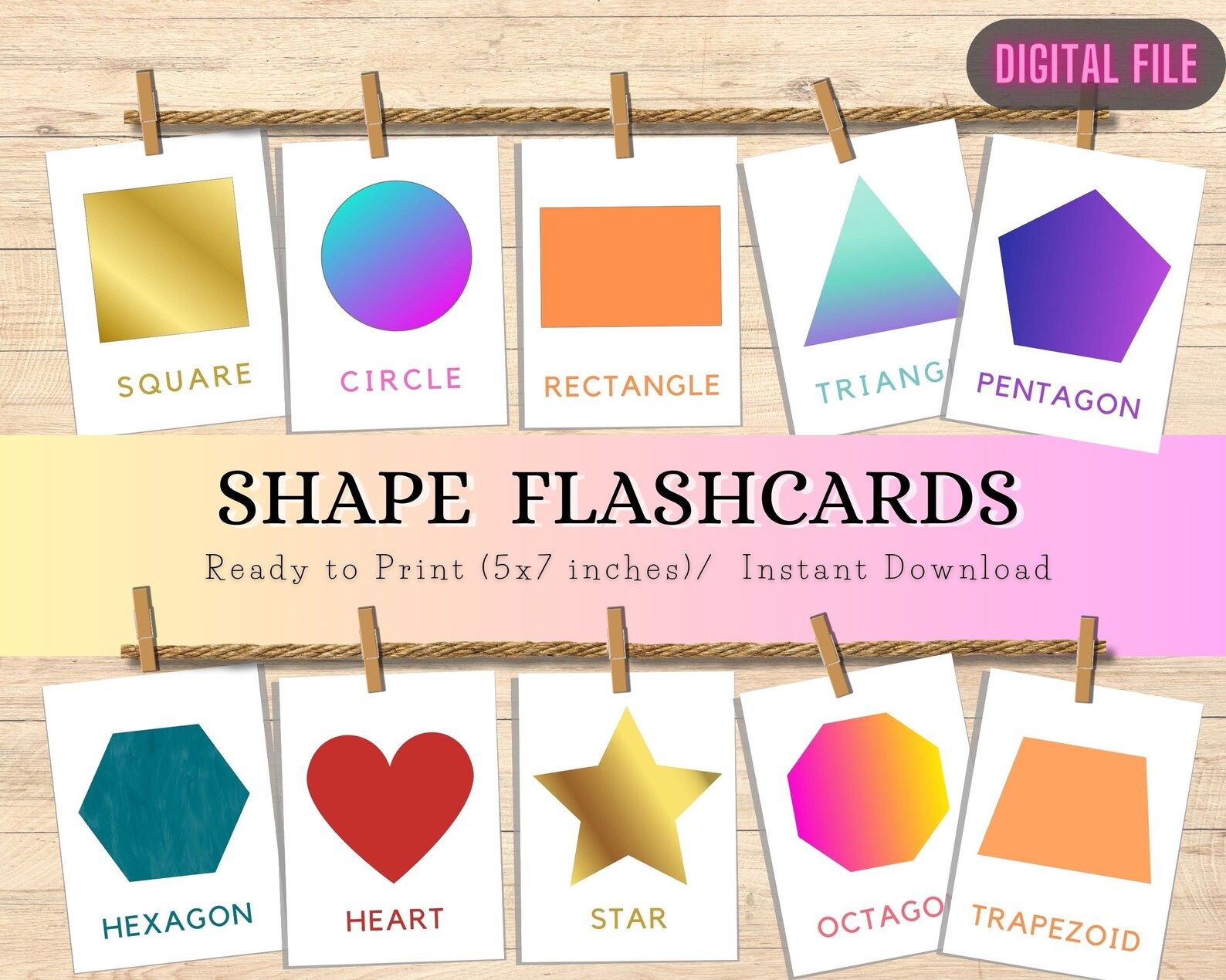18 Colorful Shapes Flashcards, Printable Flashcards, Preschool Cards ...