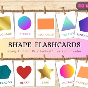 18 Colorful Shapes Flashcards, Printable Flashcards, Preschool Cards ...