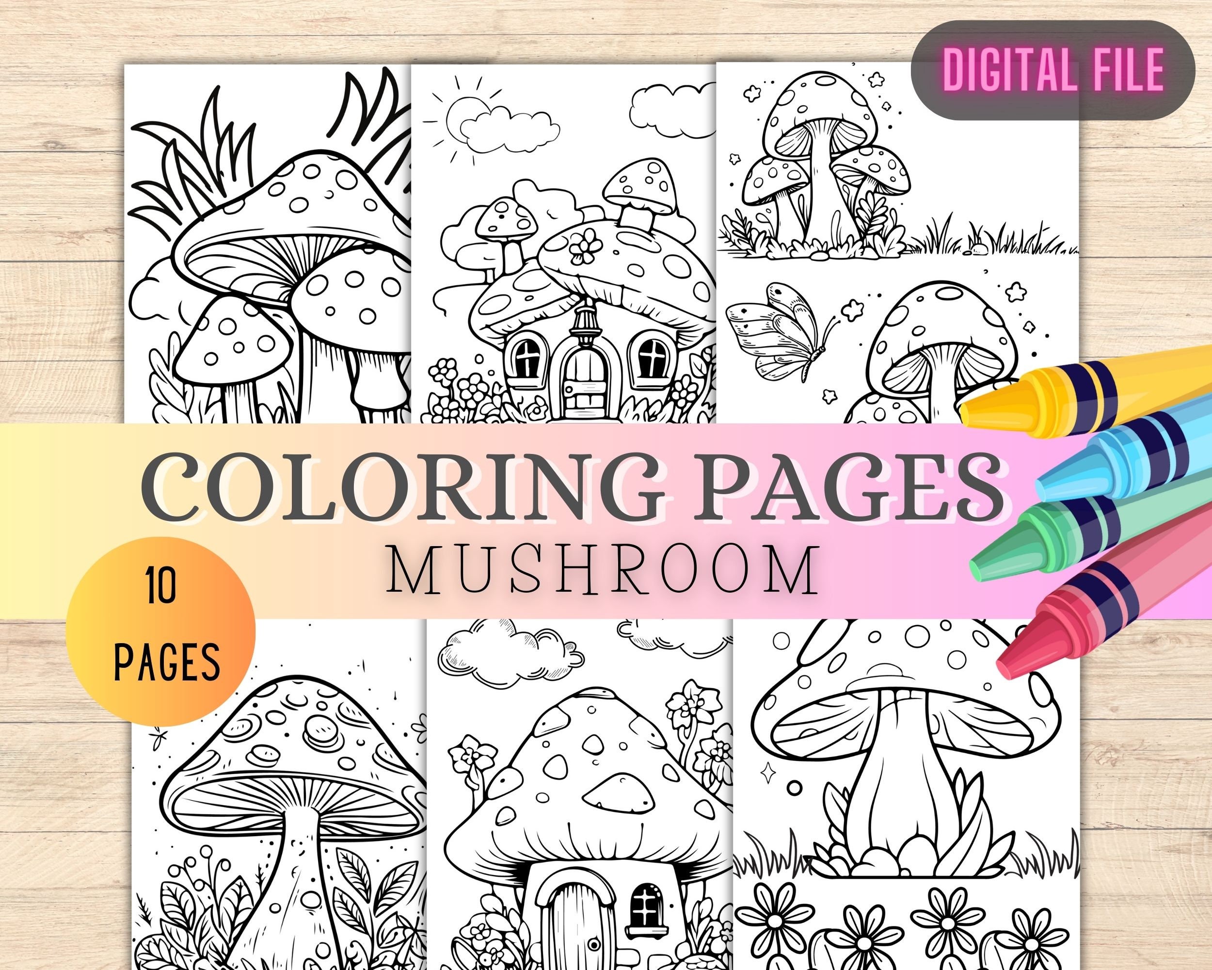 Mushroom Coloring Page , Kids Coloring Page, Mushroom Drawing, Fantasy ...