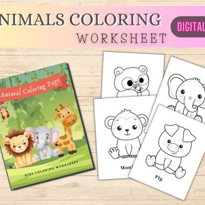 Printable Kids Coloring Pages Bundle, Adorable Animal Worksheets ...