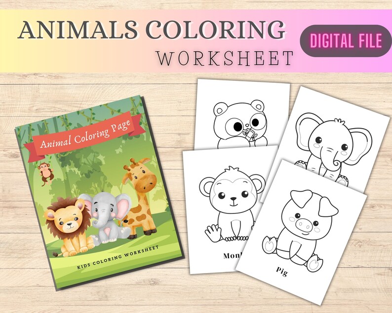 Printable Kids Coloring Pages Bundle, Adorable Animal Worksheets ...