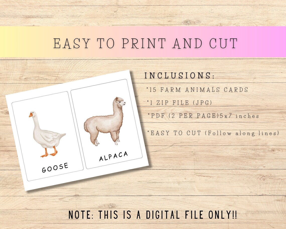 15 Farm Animal Flashcards, Kids Flashcards Animal Set, Printable ...