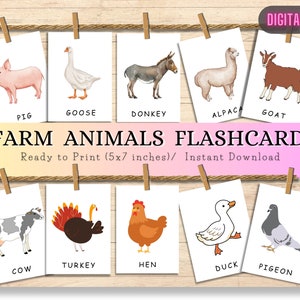 15 Farm Animal Flashcards, Kids Flashcards Animal Set, Printable ...
