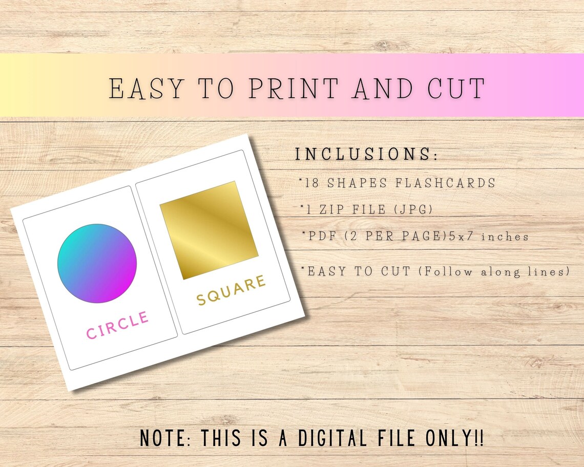 18 Colorful Shapes Flashcards, Printable Flashcards, Preschool Cards ...