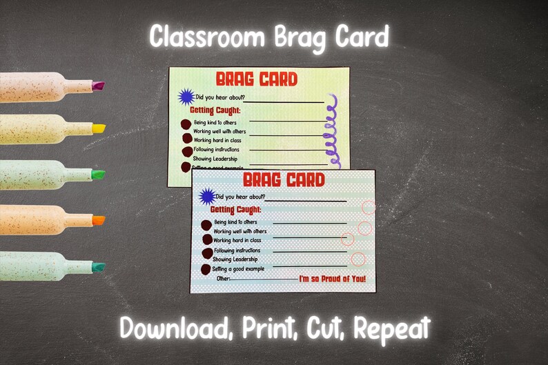 Classroom Brag Cards: Printable Teacher Resources (PDF Download 4x6 ...