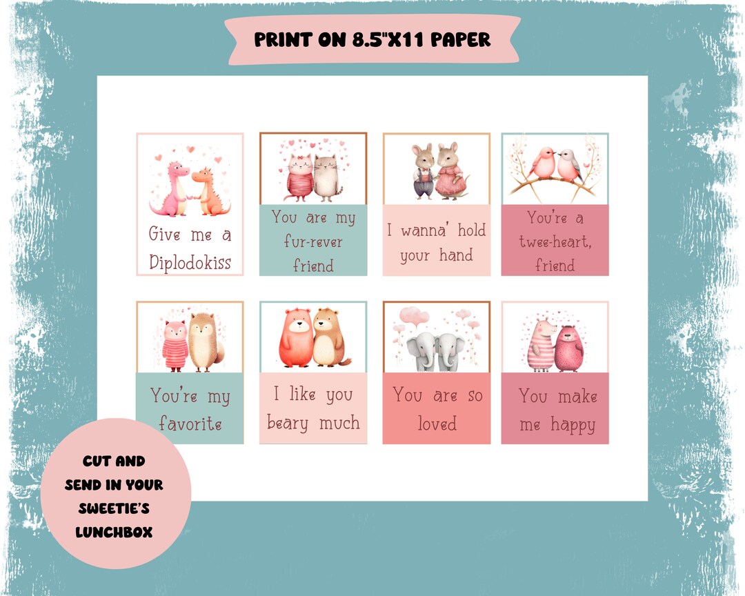 Valentines Day Instant Download Printable Lunch Notes Kids Valentines ...