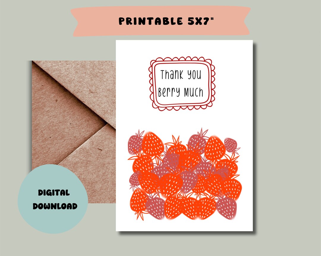 Thank You Berry Much/thank You Card/printable Digital Download Card - Etsy