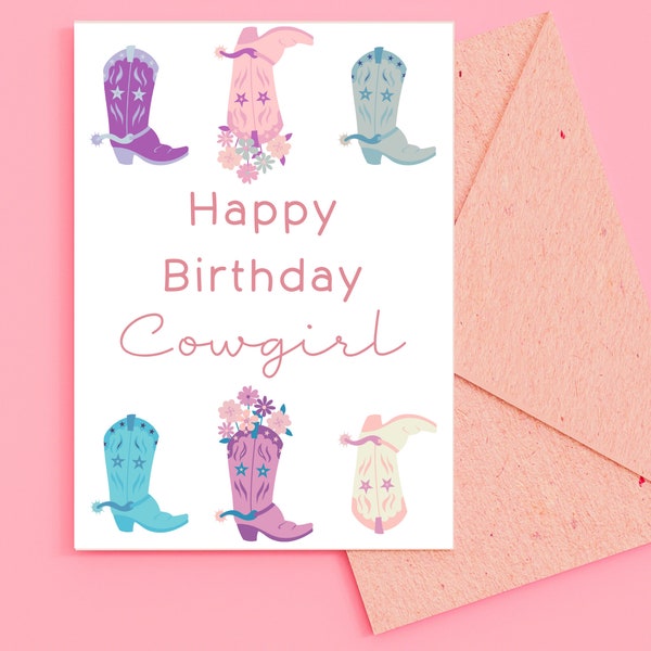 Cowgirl Happy Birthday Card - Etsy