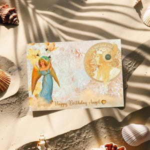 Angel Birthday Card: Printable Art Nouveau Style (PDF & PNG) - Etsy