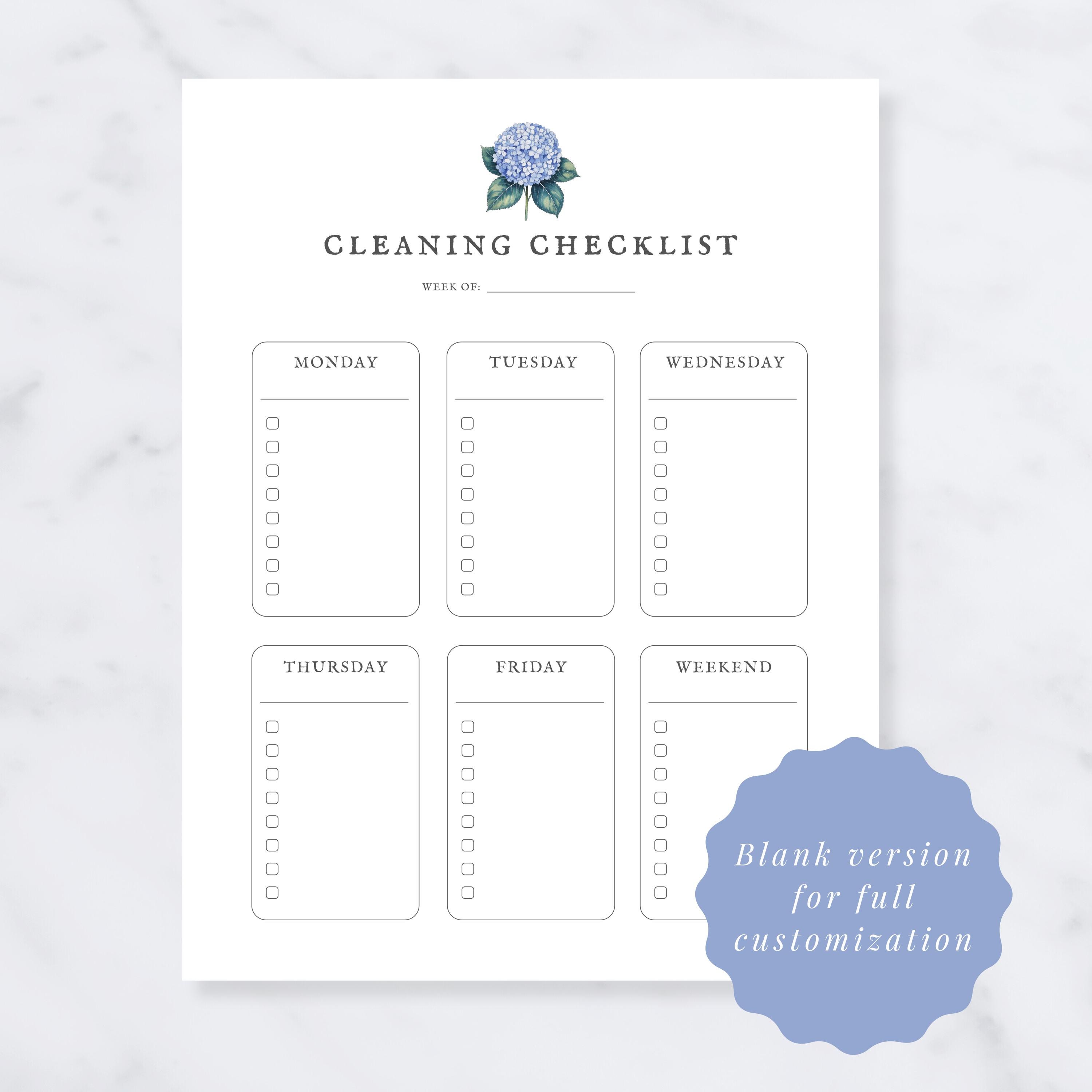 Weekly Cleaning Checklist Printable | Editable Daily Schedule ...
