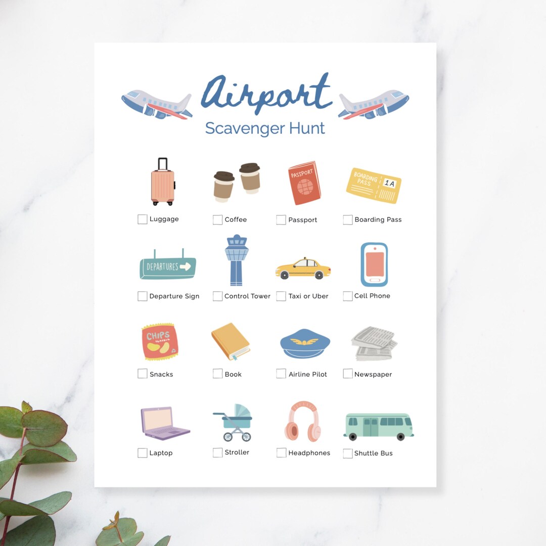 Airport Scavenger Hunt Printable for Kids – Travel Game, Instant ...