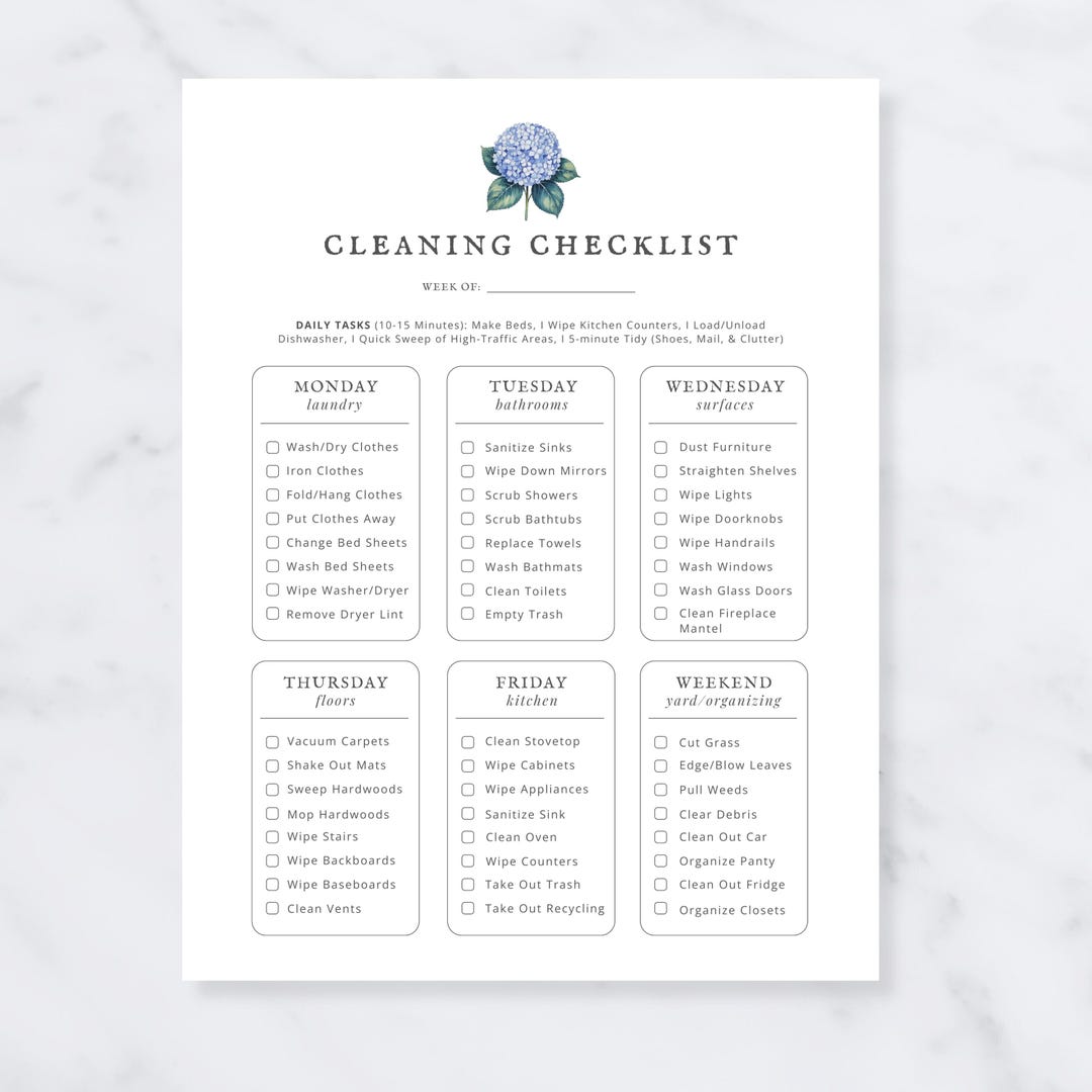 Weekly Cleaning Checklist Printable | Editable Daily Schedule ...