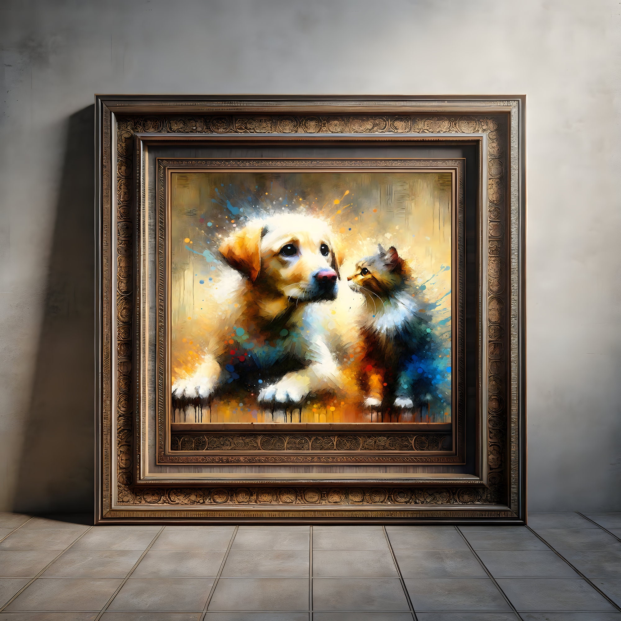 Playful Companions Print Dog and Cat living Room Art print Only No ...