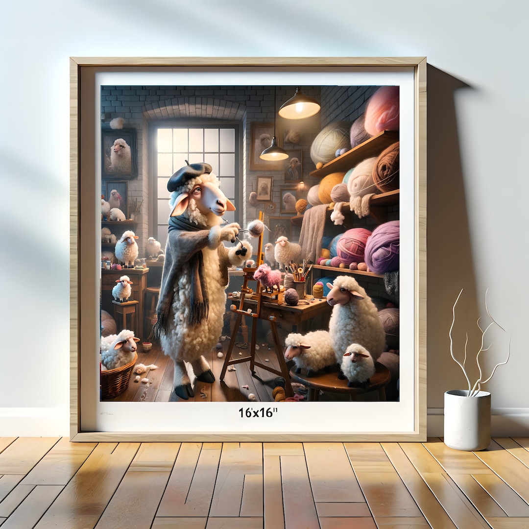Artistic Sheep Sculpting Wool Statues Print, Studio Decor, Animal Art ...