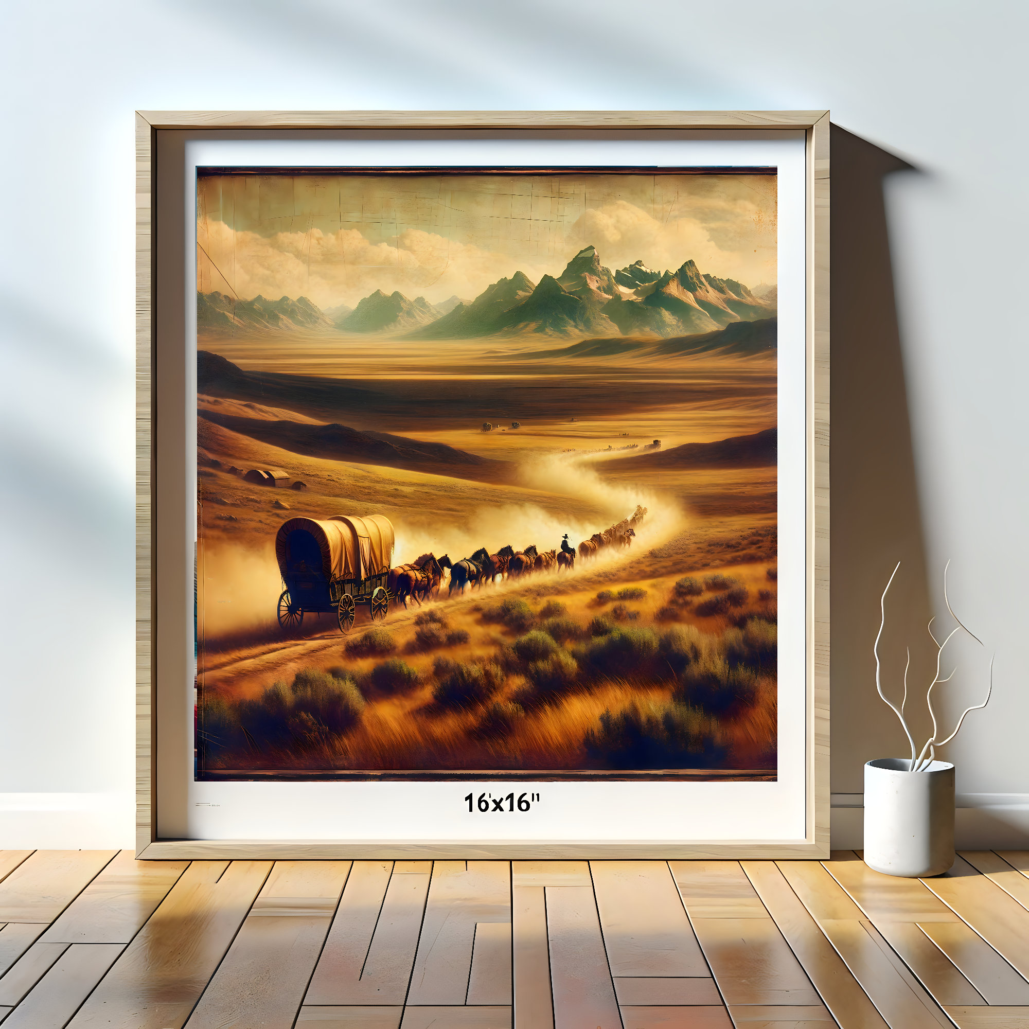 Western Wagon Train Journey Print Vintage Style Frontier Adventure Art ...