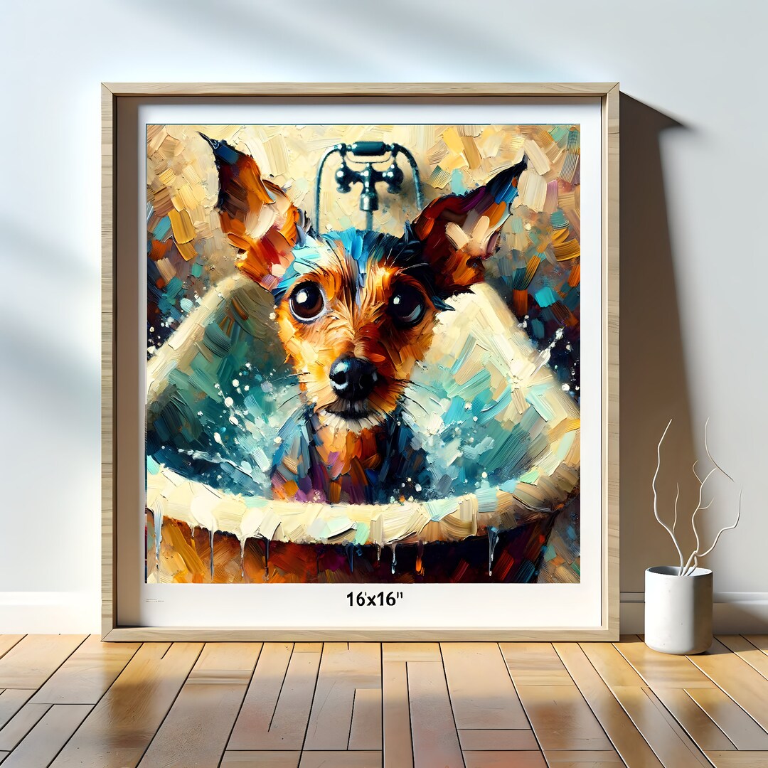 Pinscher Art Print, Victorian Bath Wall Decor, Modern Impressionism ...