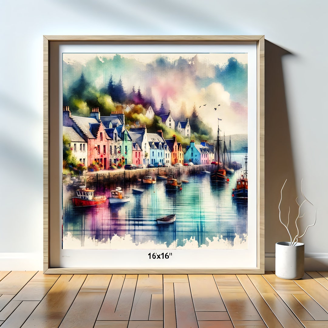 Tobermory Harbor Print Soft Watercolor Landscape print Only No Frame - Etsy