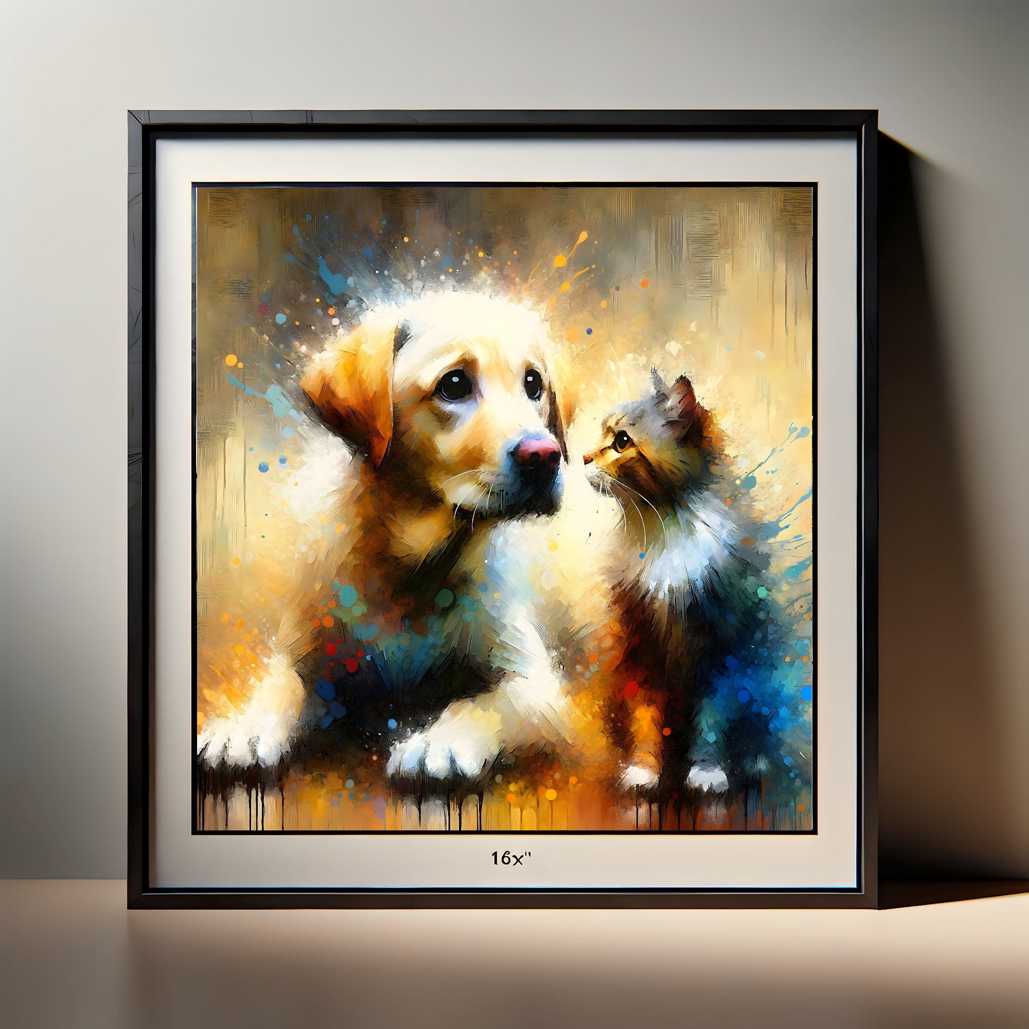 Playful Companions Print Dog and Cat living Room Art print Only No ...