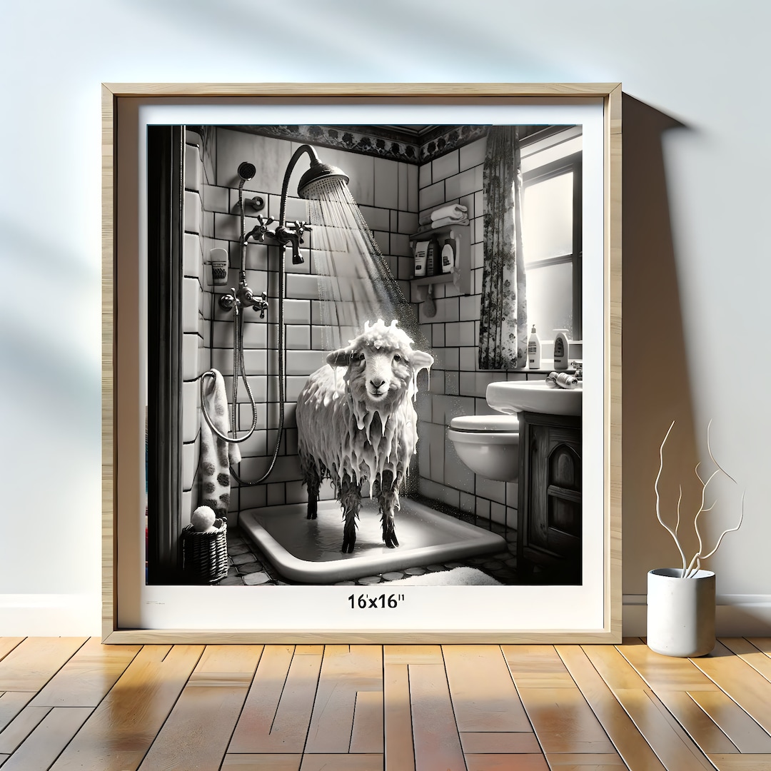 Sheep Art Print Whimsical Shower Scene, Farm Animal Wall Decor ...