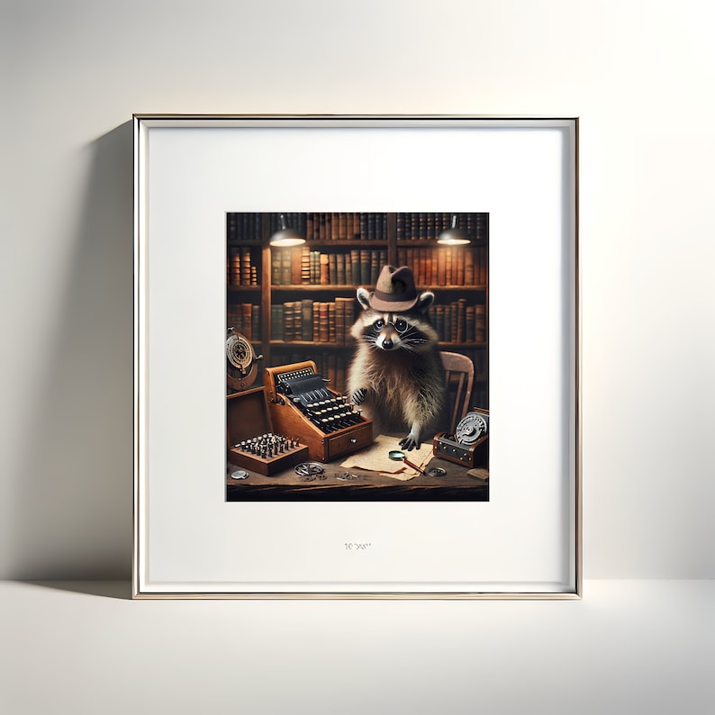 Codebreaking Raccoon Detective Art Print, Animal Art, Vintage Style ...