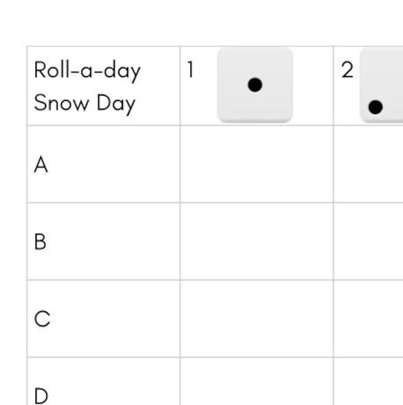 Roll-a-day Snow Day Printable (magical Snow Day Fun!) - Etsy