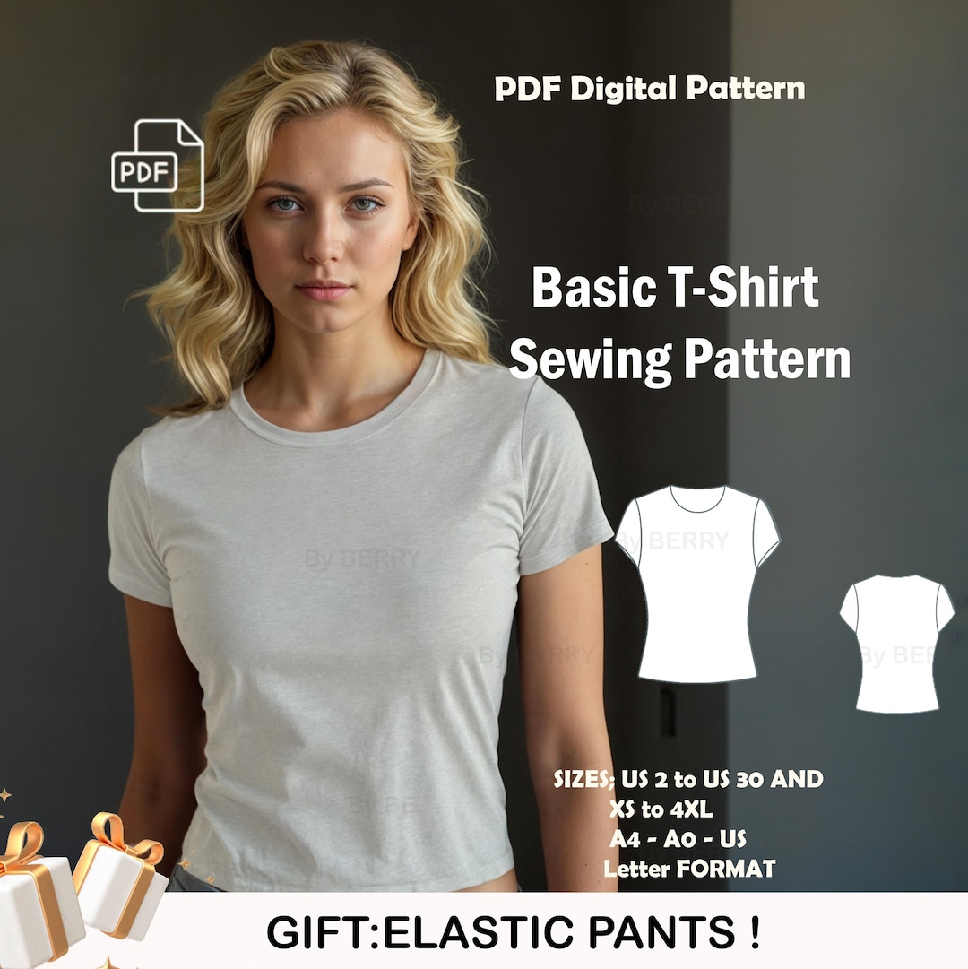 Basic Fitted T-shirt Sewing Pattern: US Sizes 2-30 (PDF Pattern) - Etsy