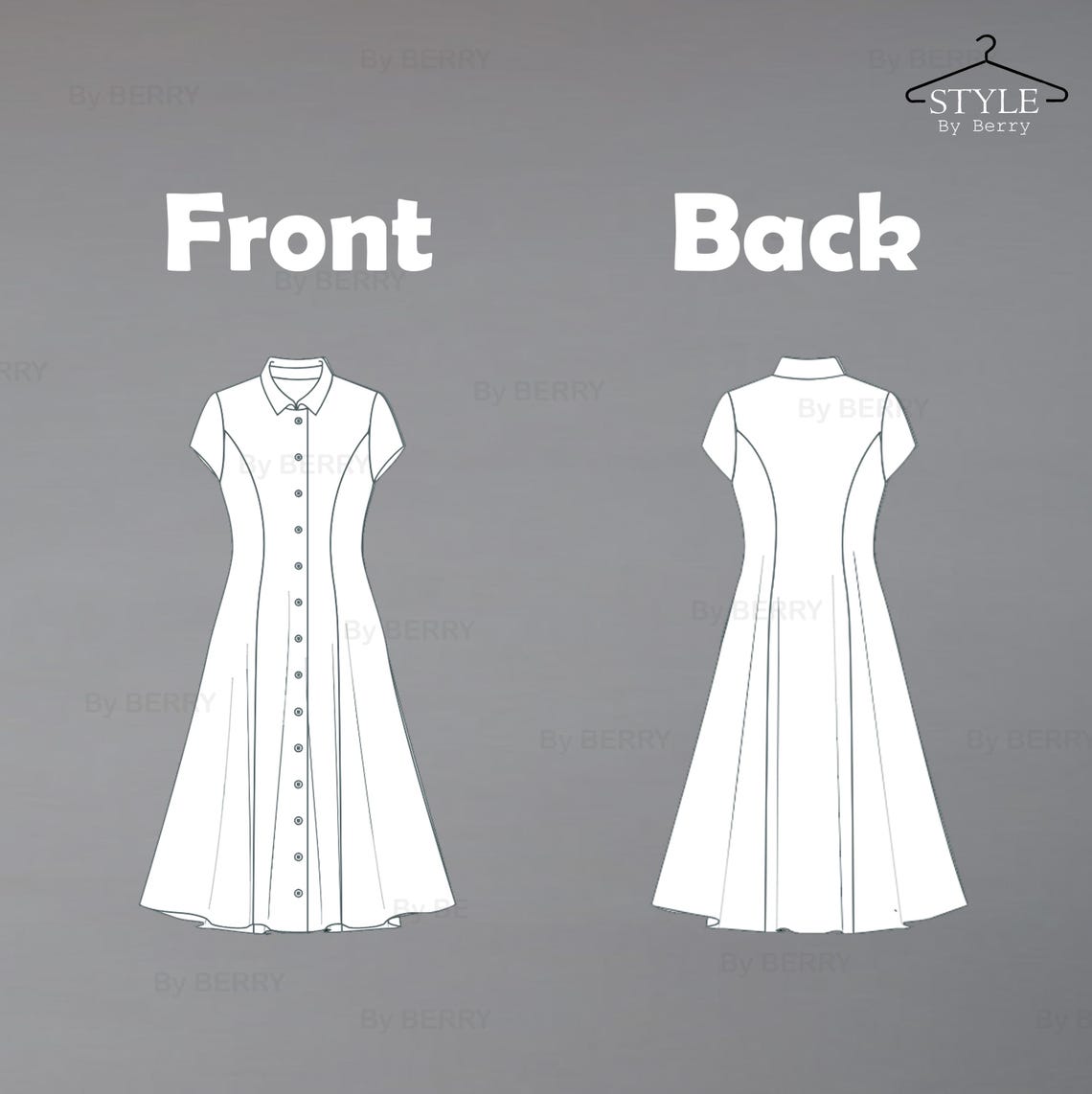 Button Down Dress Sewing Pattern: Cottagecore Flared Dress (PDF ...