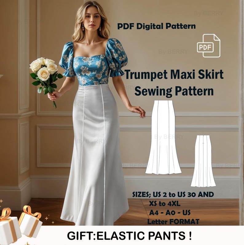 Trumpet Maxi Skirt Sewing Pattern: Beginner Friendly, US Sizes 2-30 ...