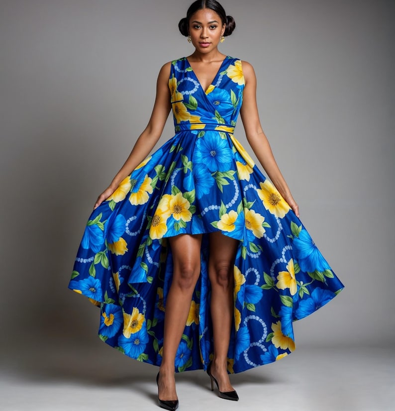 High-low African Dress Sewing Pattern: Surplice Neck Ball Gown (PDF ...