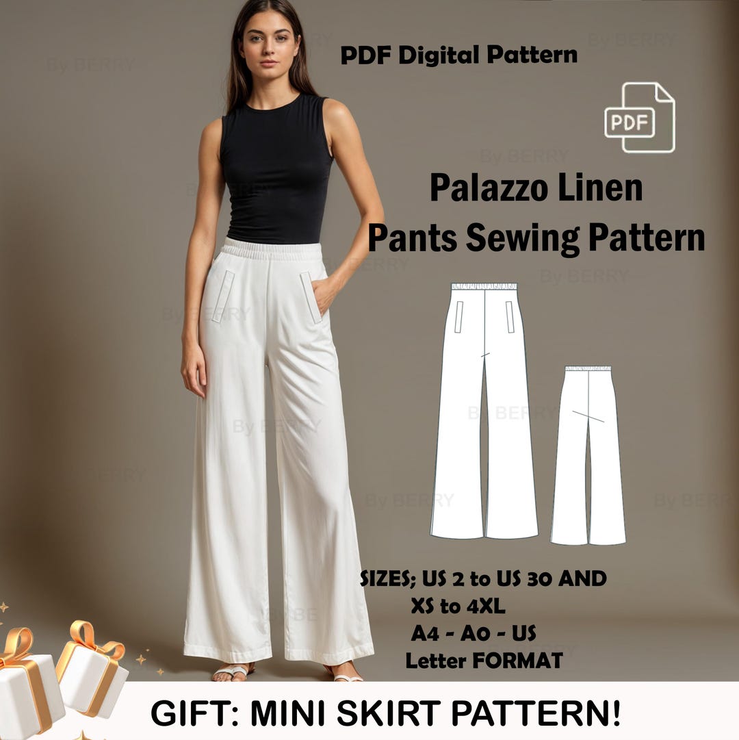 Palazzo Linen Pants Sewing Pattern | Summer Pants Pattern | Elastic ...