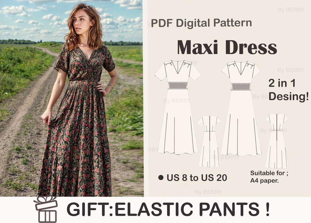 V Neck Dress Sewing Pattern, Prom Dress PDF Sewing Pattern Instant ...