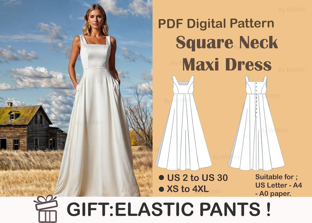 Renaissance Square Neck Sewing Pattern, Medieval Maxi Pattern,pdf ...
