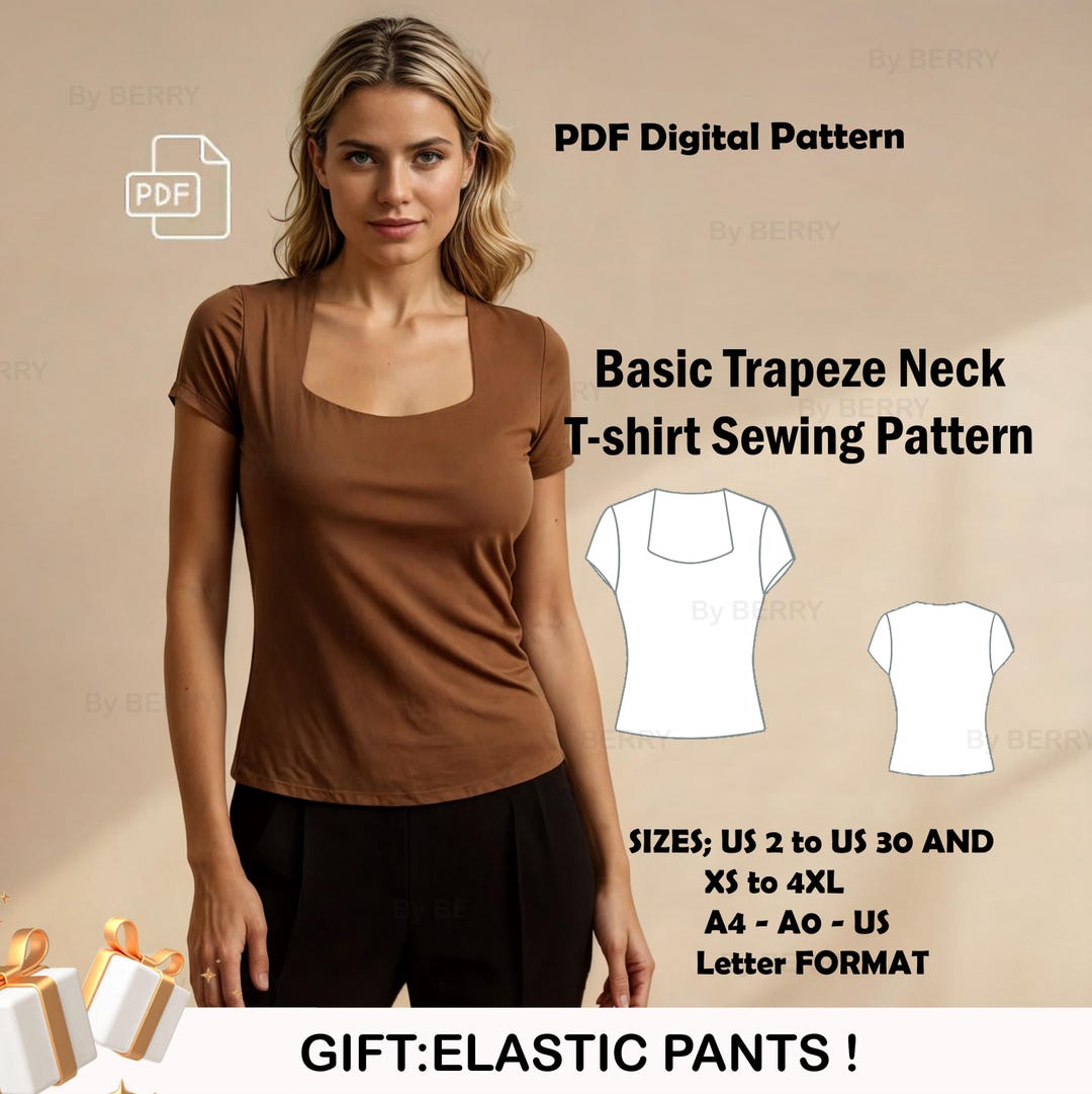 Basic T-shirt Sewing Pattern | Trapeze Neck T-shirt Pattern | Easy ...