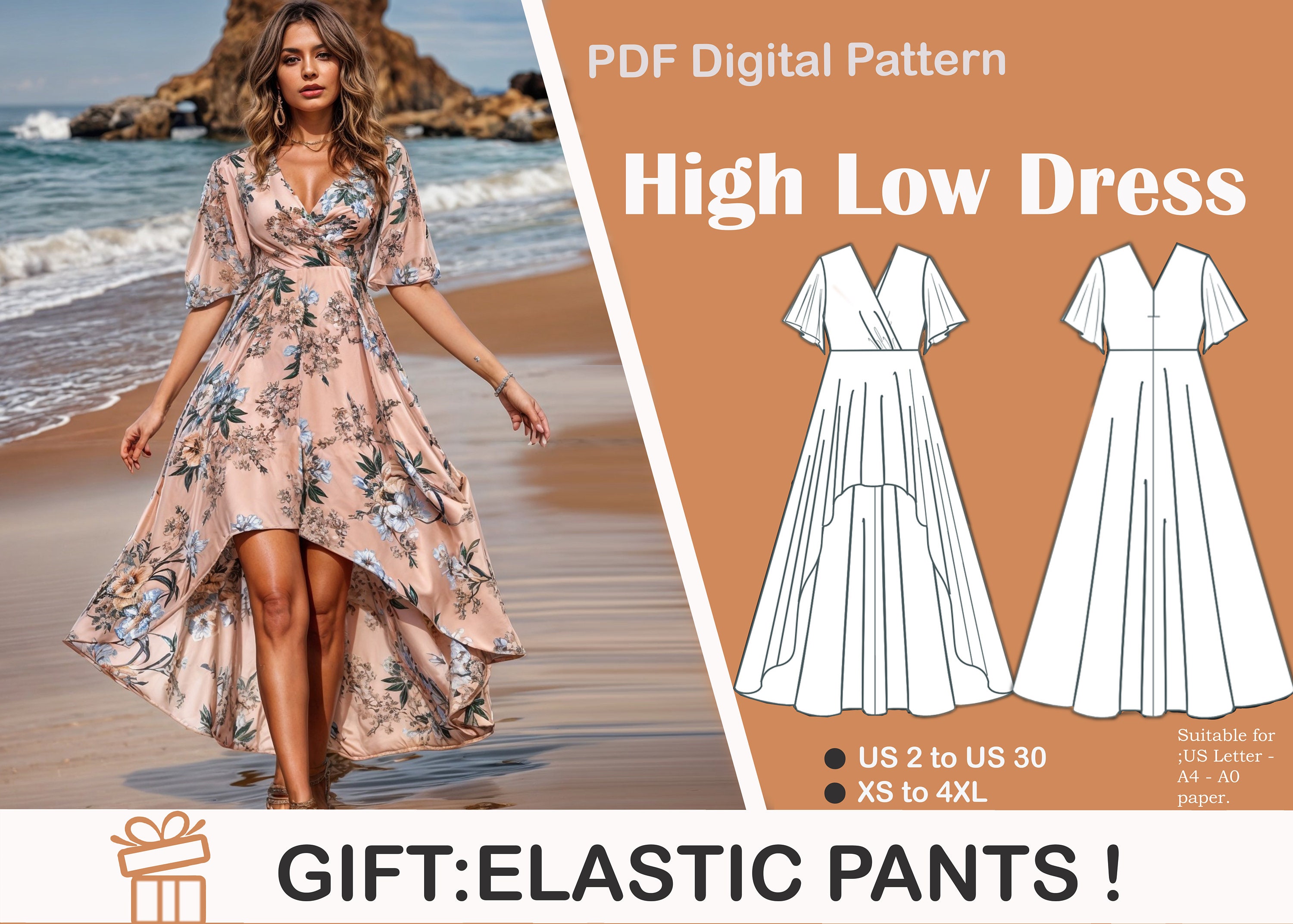 Hi-low Dress Sewing Pattern, Ball Gown Fairy Dress Sewing Pattern ...
