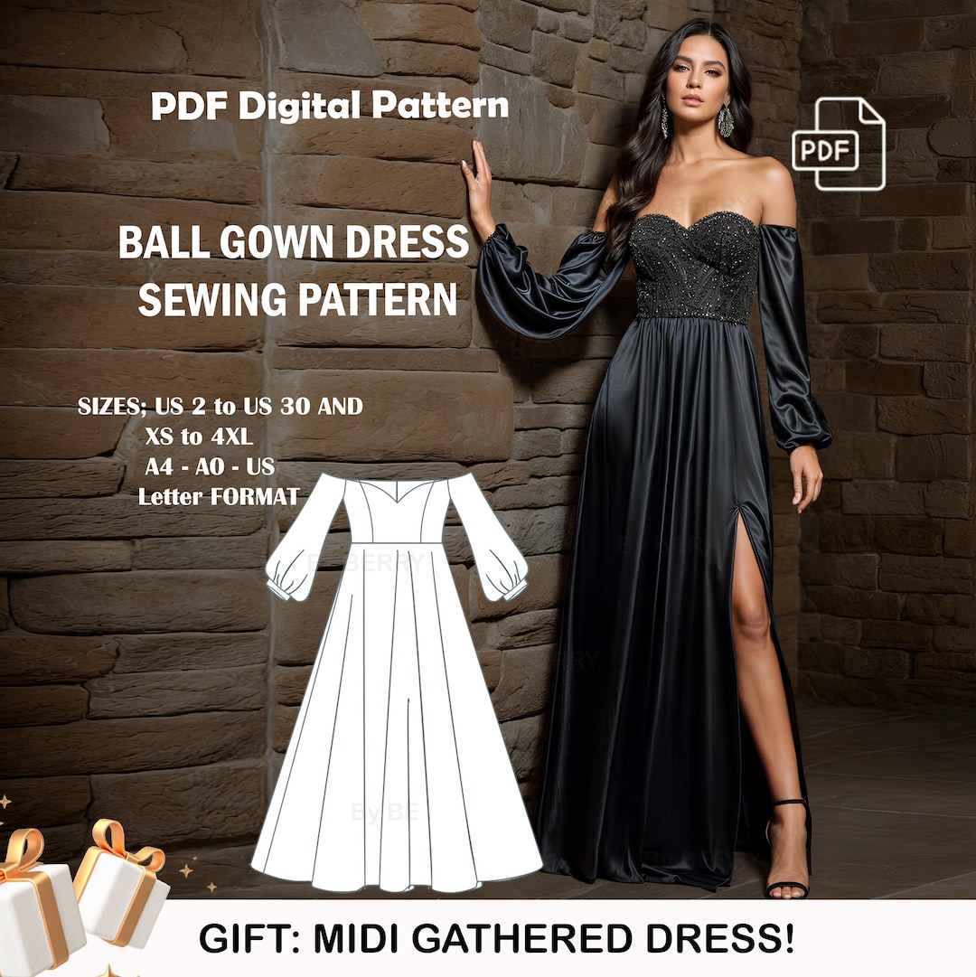 Ball Gown Dress Sewing Pattern: Renaissance Cosplay (plus Size PDF ...