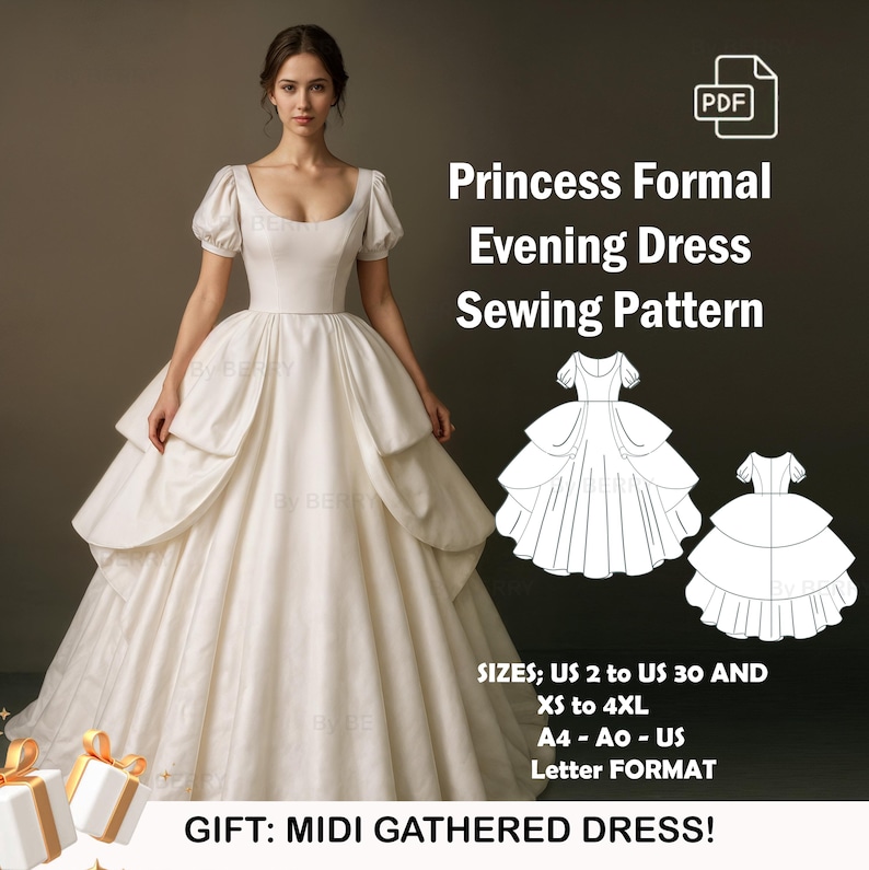 Princess Ball Gown Sewing Pattern: Christmas Party Dress (PDF Pattern ...
