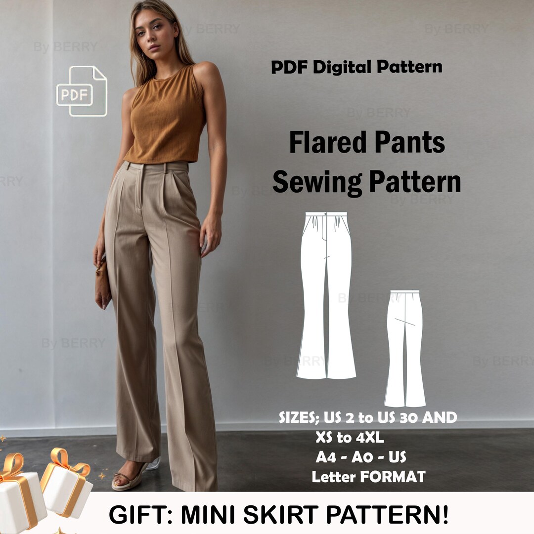 Flared Pants Sewing Pattern | Wide Leg Pants | Trendy Pants Pattern | Women Sewing Pattern | US ...