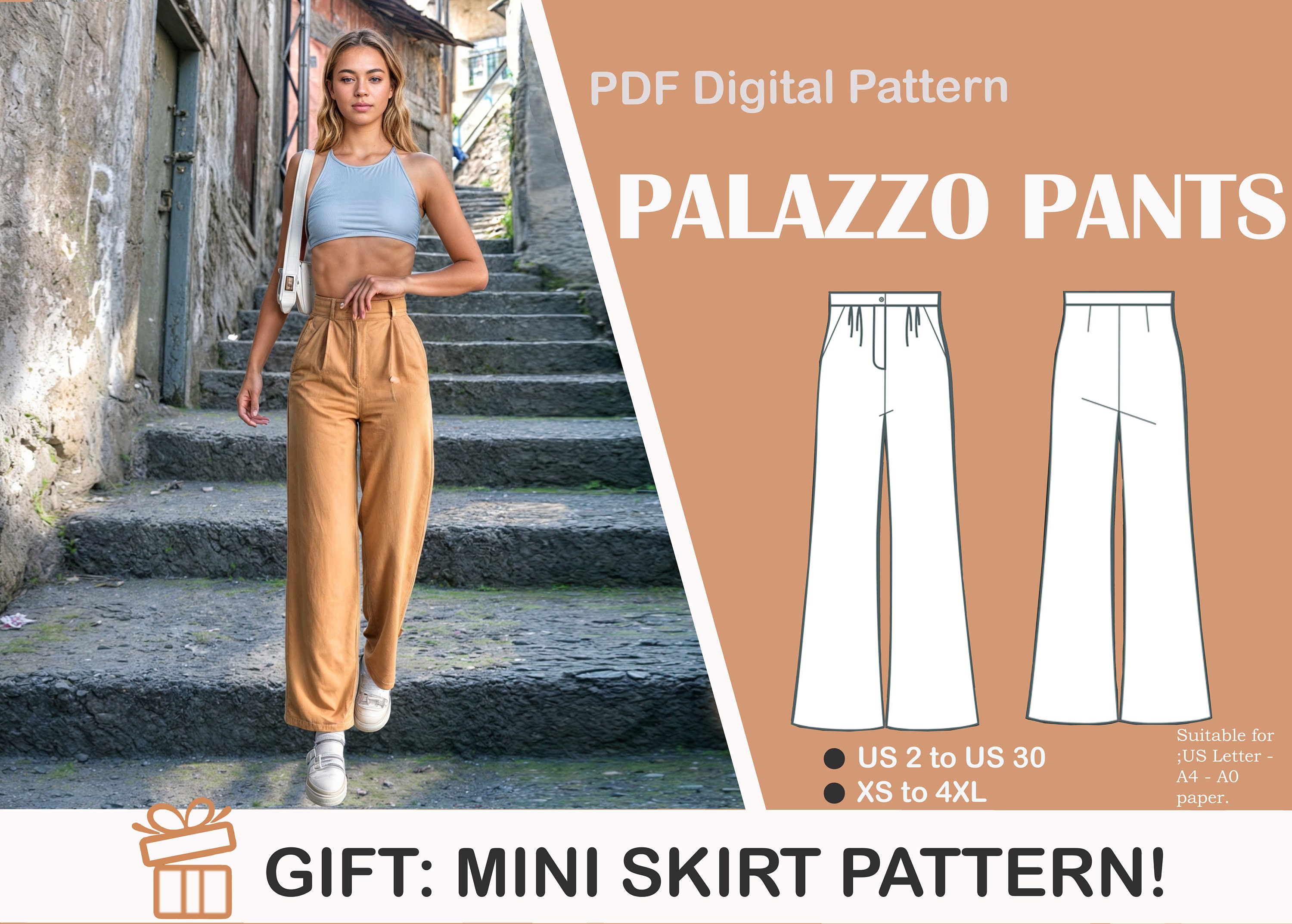 Palazzo Pants Sewing Pattern, Wide Leg Pants, Trendy Pants Pattern ...